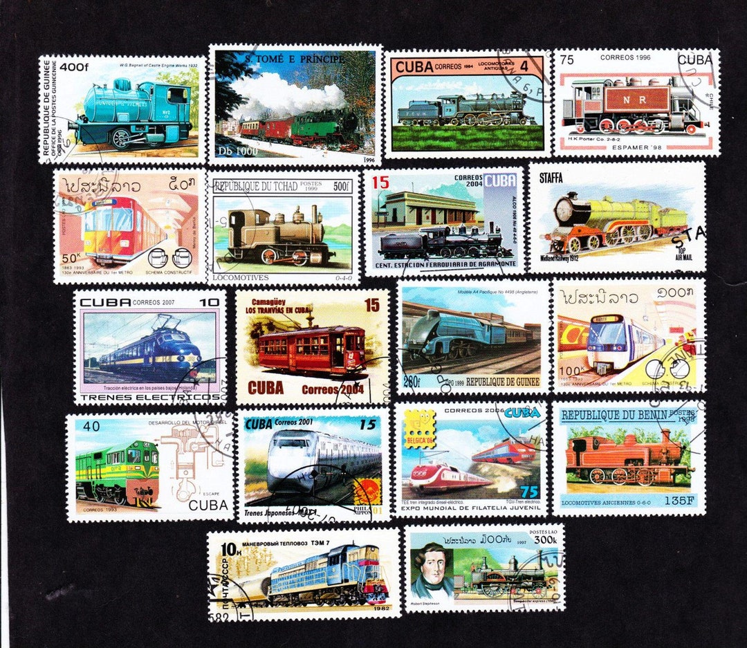 18 WORLD TRAINS Vintage Used World Postage Stamps Collector Ideal for ...