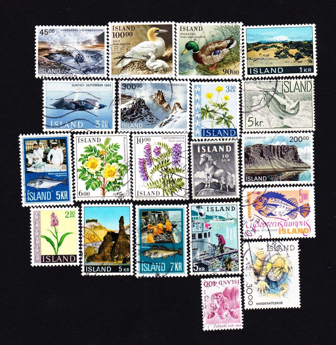20 ICELAND Vintage Used Postage Stamps Collector Set Stamp Art Crafts ...