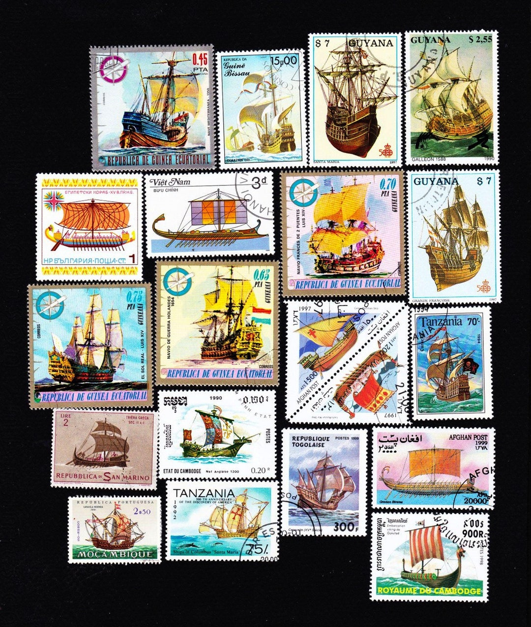 20 ANCIENT SHIPS GALLEONS and Viking Long Boats Vintage Cancelled ...