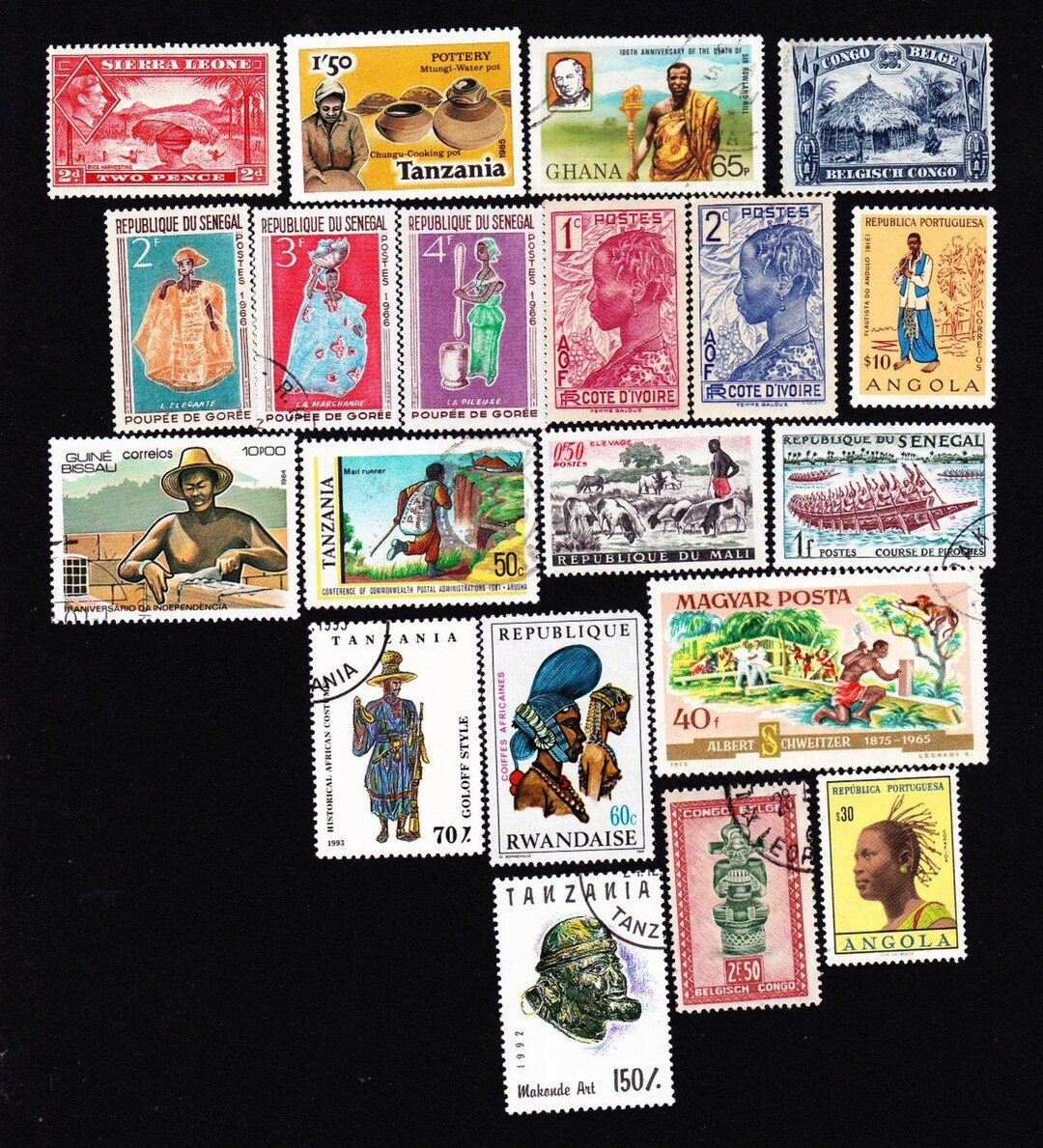 20 AFRICAN LIFE CULTURE Black History and Fashion Vintage Used Postage ...
