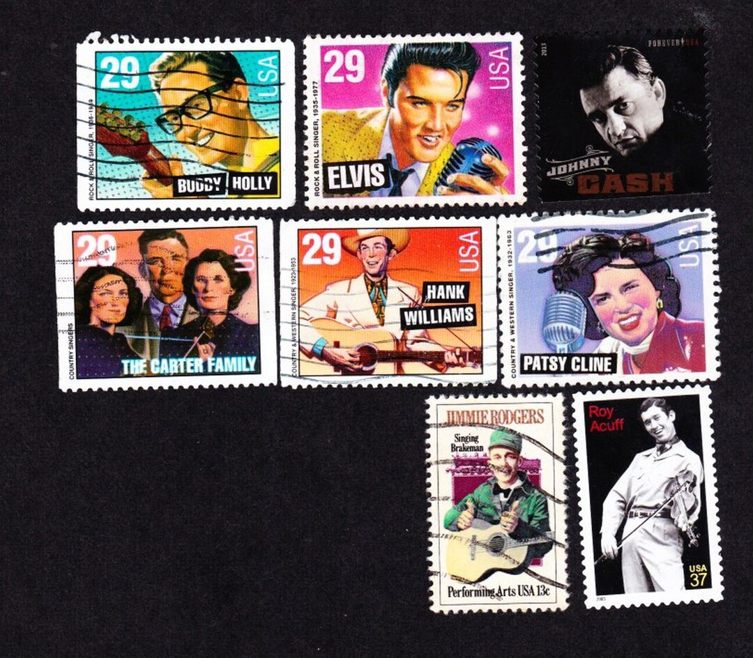 8 COUNTRY and ROCK SINGERS Vintage Cancelled Postage Stamps Collectors ...