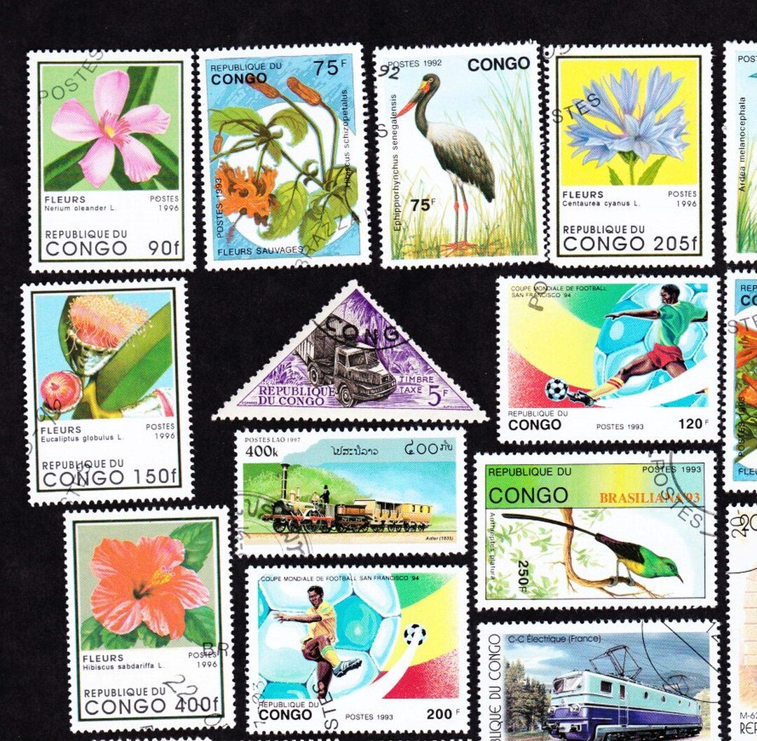 20 CONGO AFRICA Vintage Used Postage Stamps Collector Gorilla Orchids ...