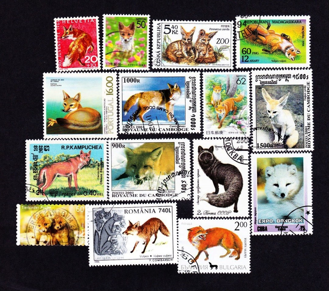 15 FOXES Vintage World Stamps Collectors Set Stamp Art, Travel Journals ...