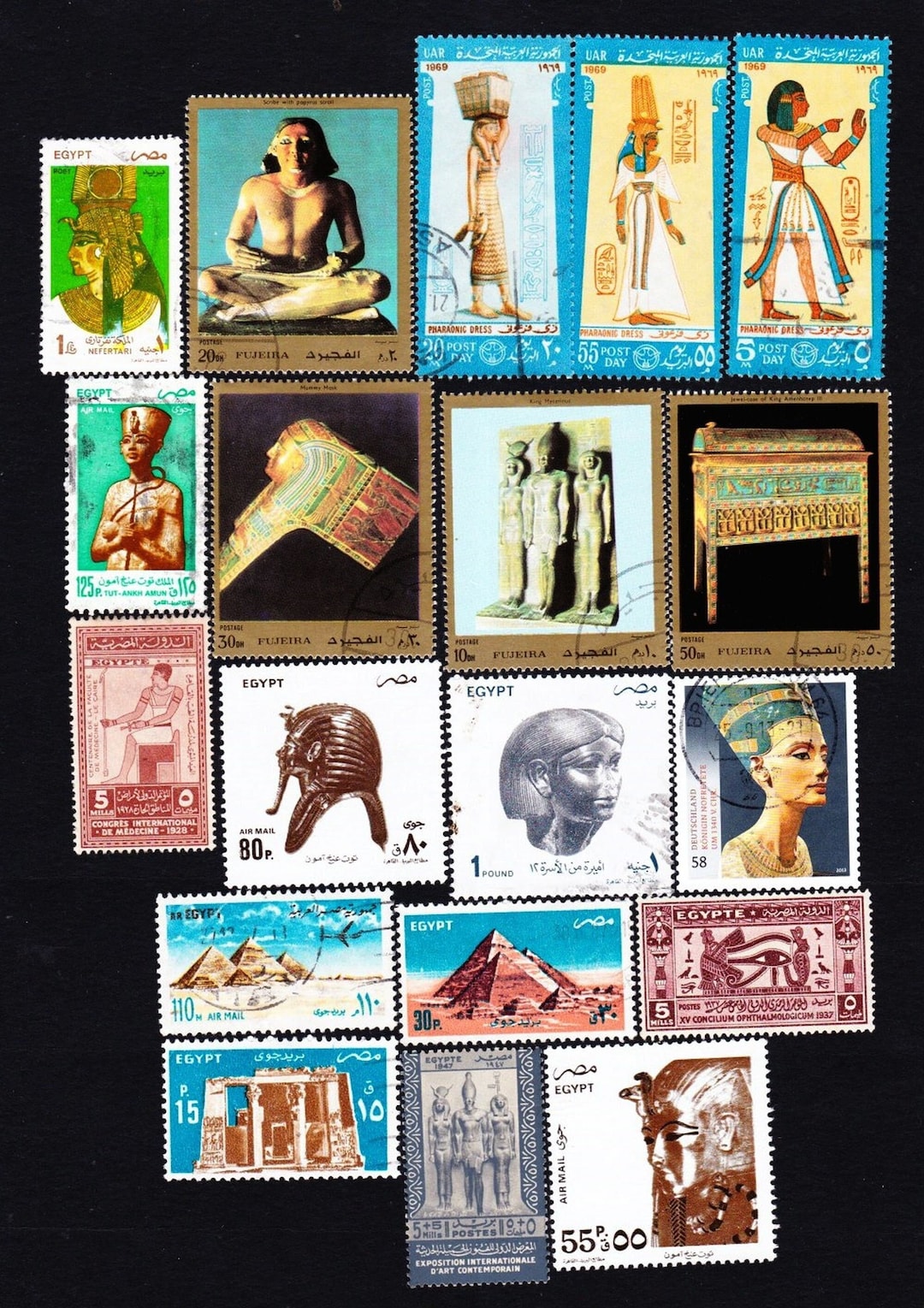 18 EGYPTIAN ART & ARTIFACTS Vintage Used World Postage Stamps Fabulous ...