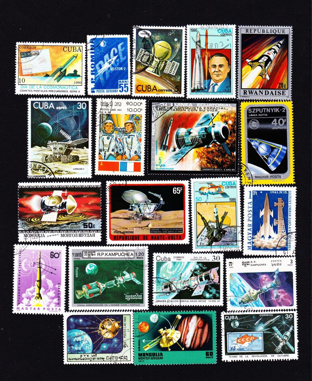 20 SPACE EXPLORATION ROCKETS Satellites Vintage Used World Postage ...