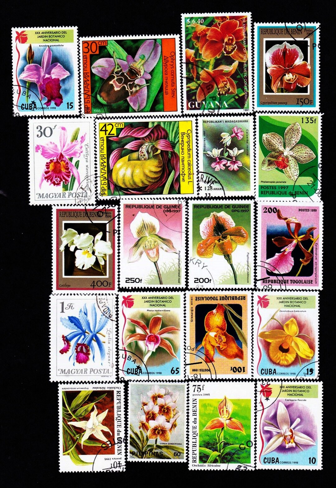 20 WORLD ORCHIDS Vintage Used Postage Stamps Collector Set and Stamp ...