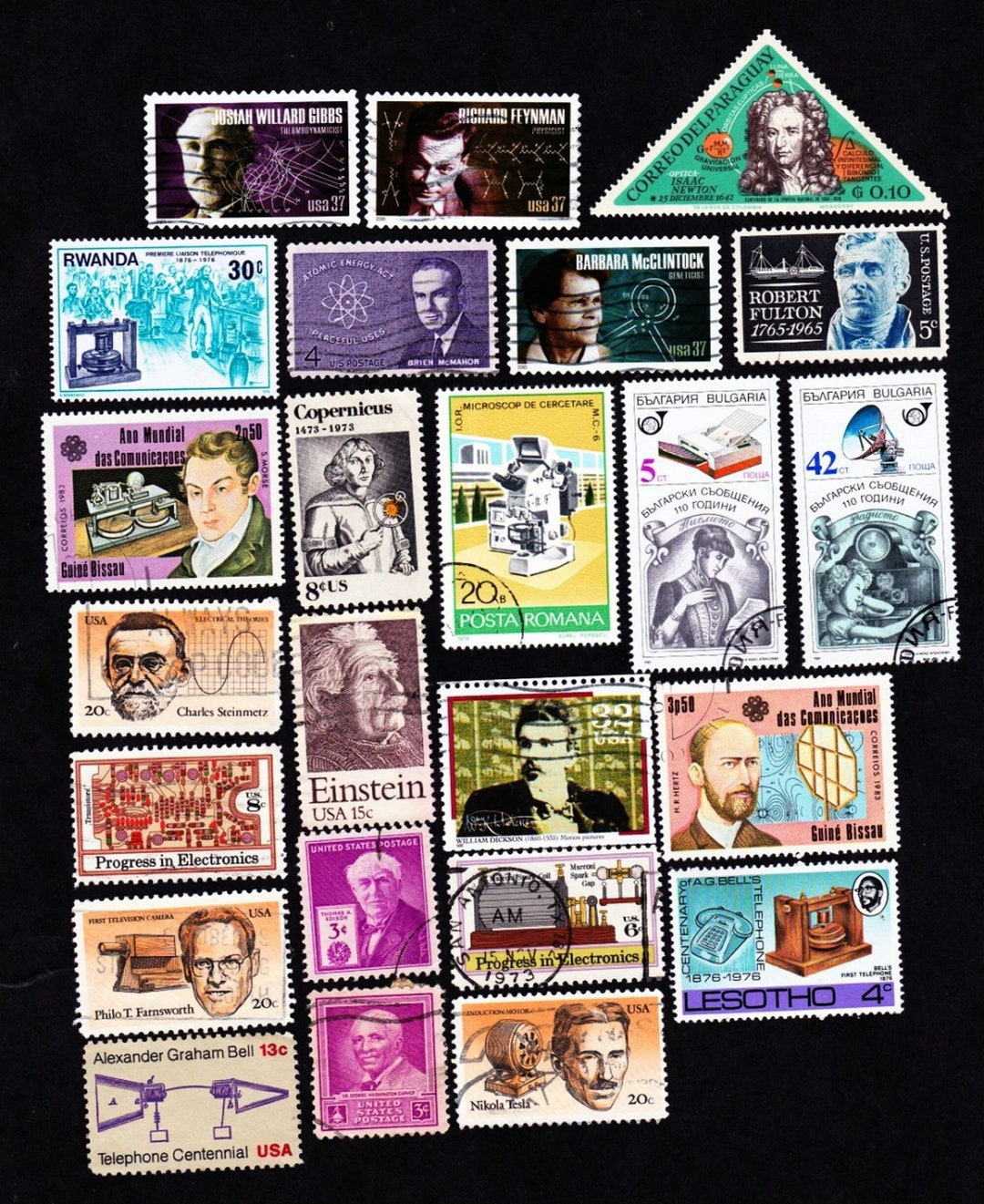 23 FAMOUS INVENTORS and SCIENTISTS Vintage Cancelled Used World Postage ...