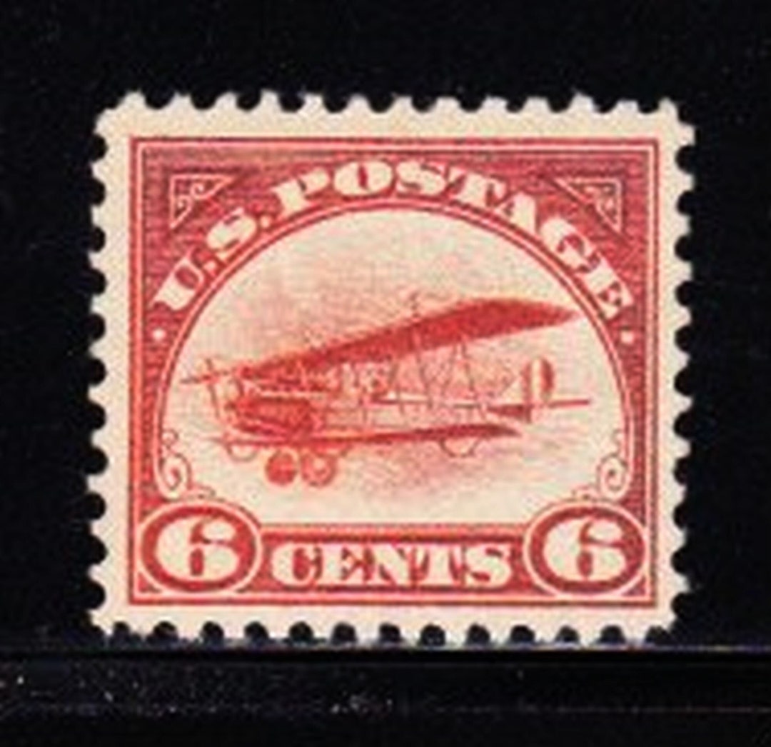 RARE U S AIRMAIL Stamp Vintage 1918 6c Bi-plane First U S Airmail Stamp Unused Lightly Hinged ...