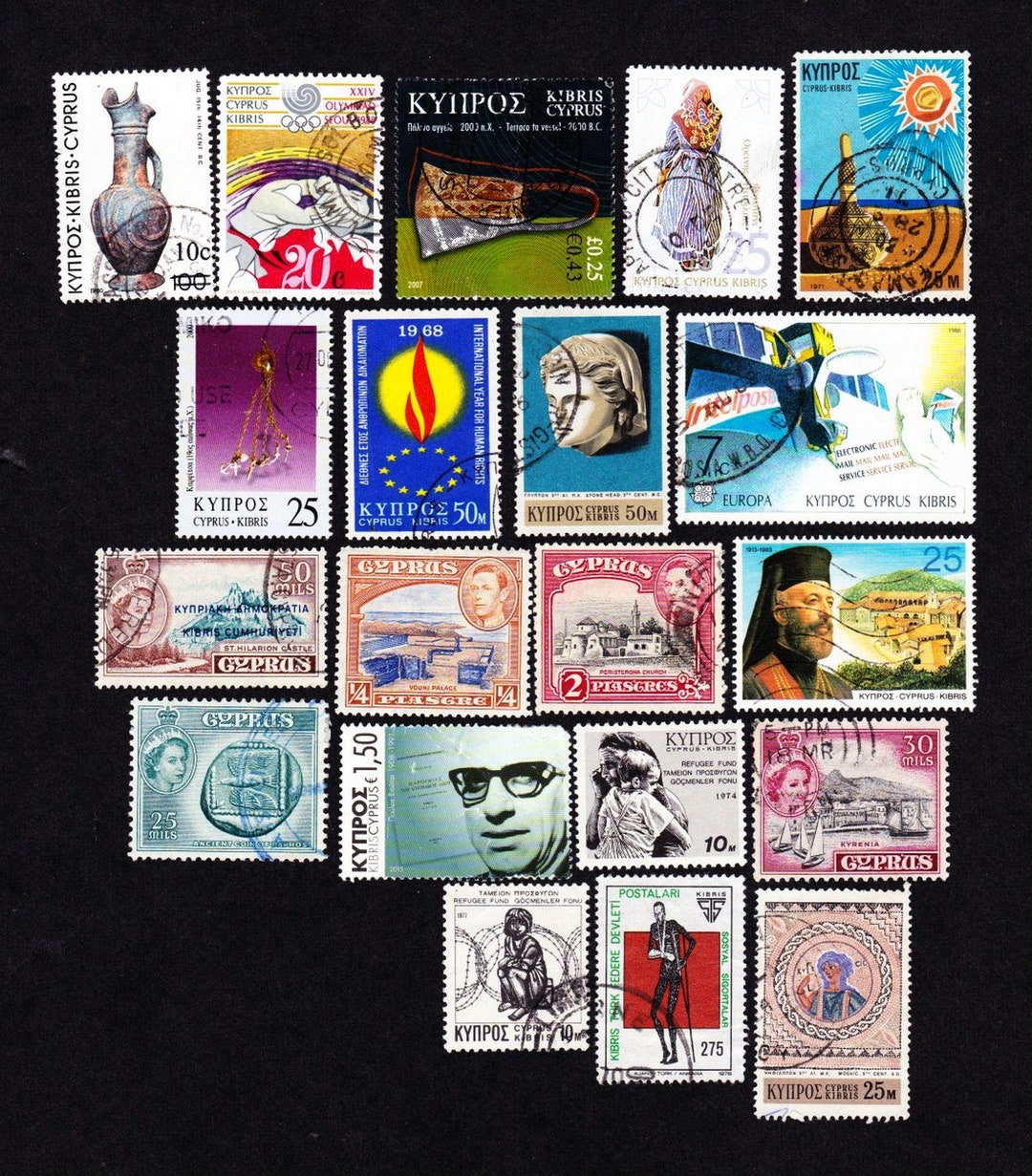 20 CYPRUS Vintage Used Postage Stamps Collector Set Stamp Art Crafts ...