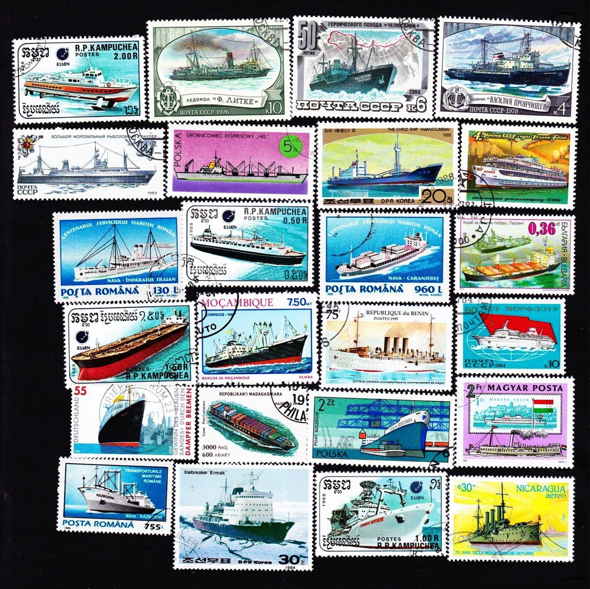 24 World SHIPS FREIGHT and CARGO Vintage Used Postage Stamps Collector ...