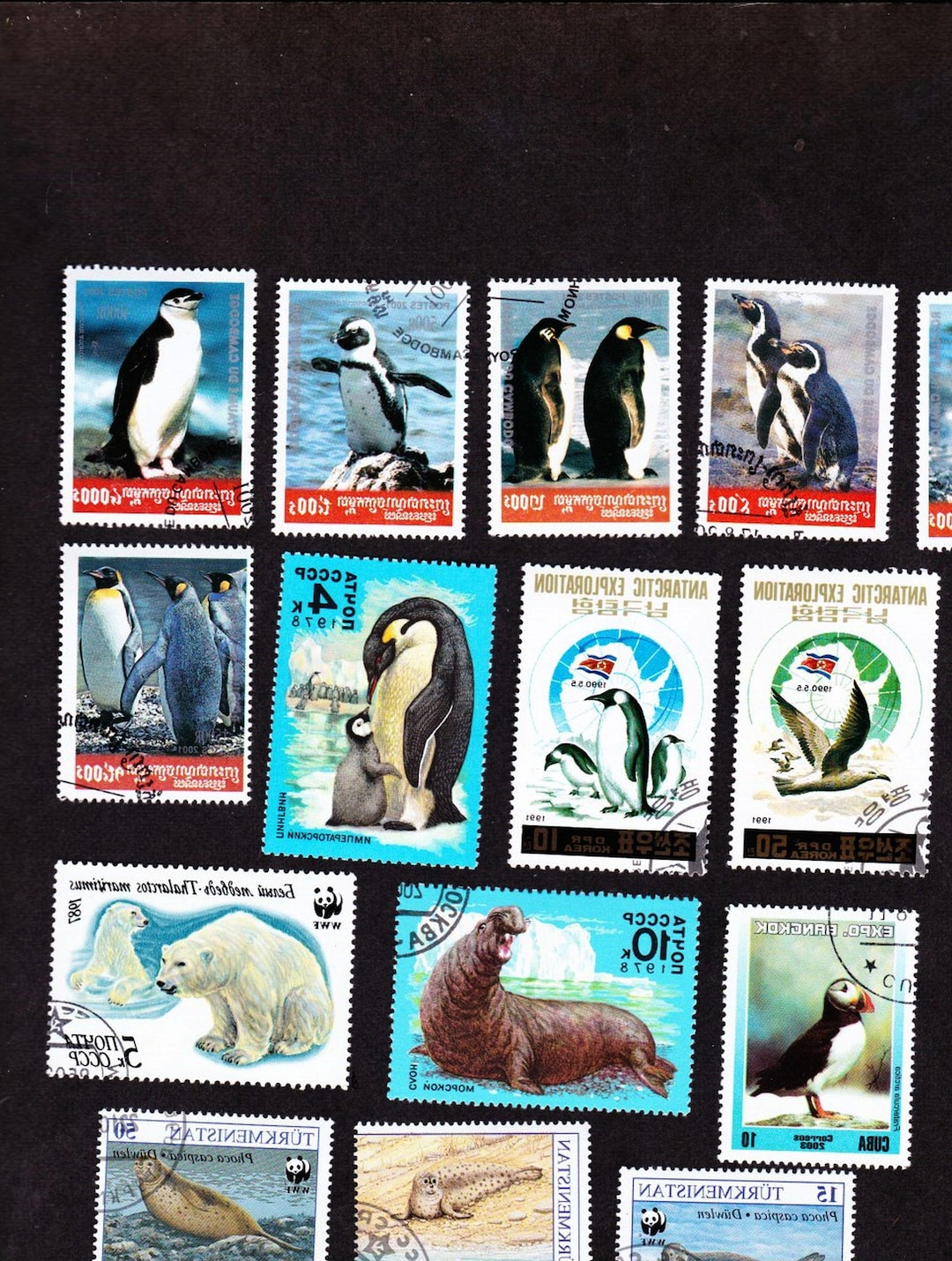 18 PENGUINS and ARCTIC Animals Vintage Used World Postage Stamps ...