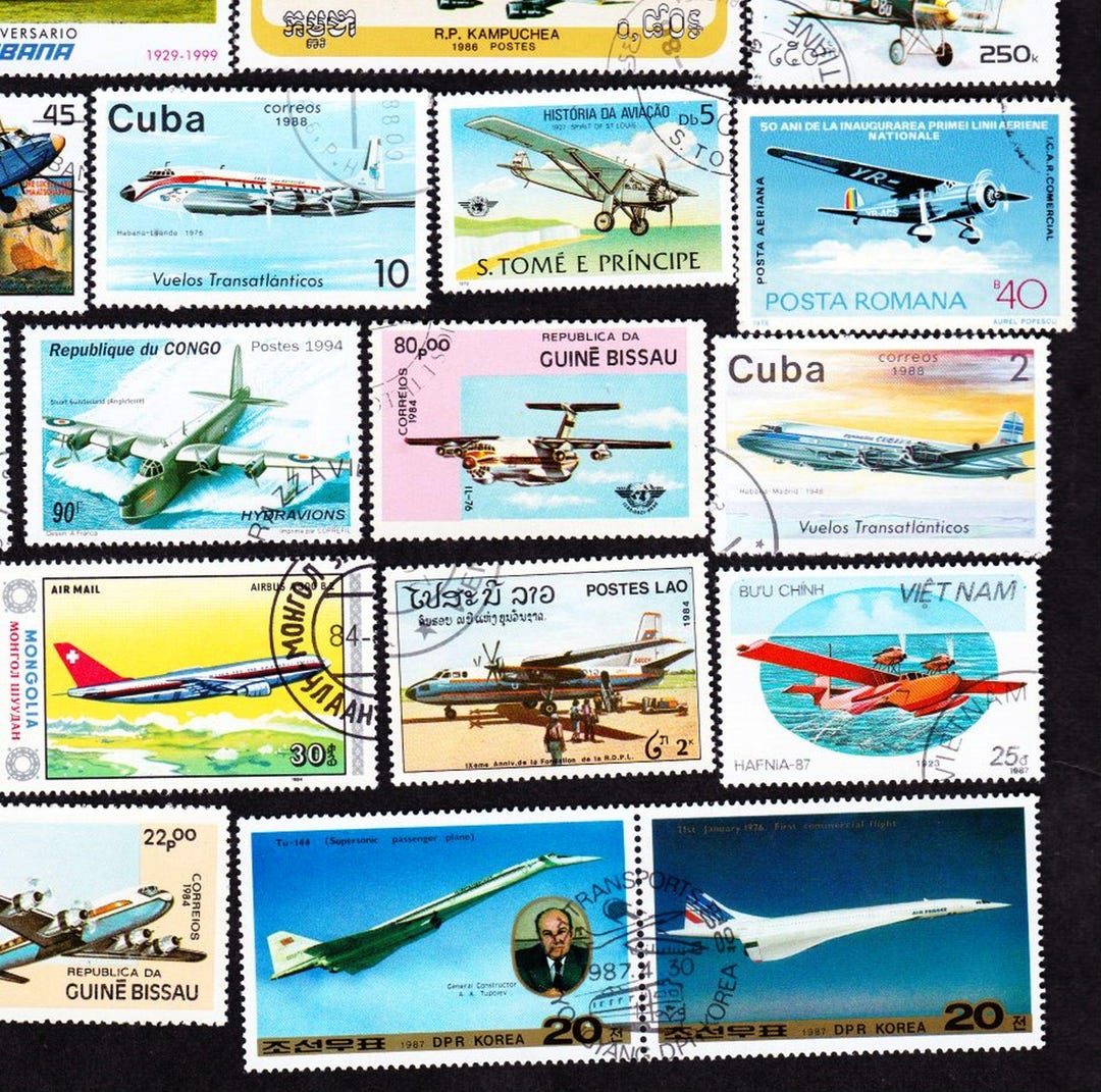 20 AIRPLANES AVIATION Vintage Used World Postage Stamps Collector Stamp ...