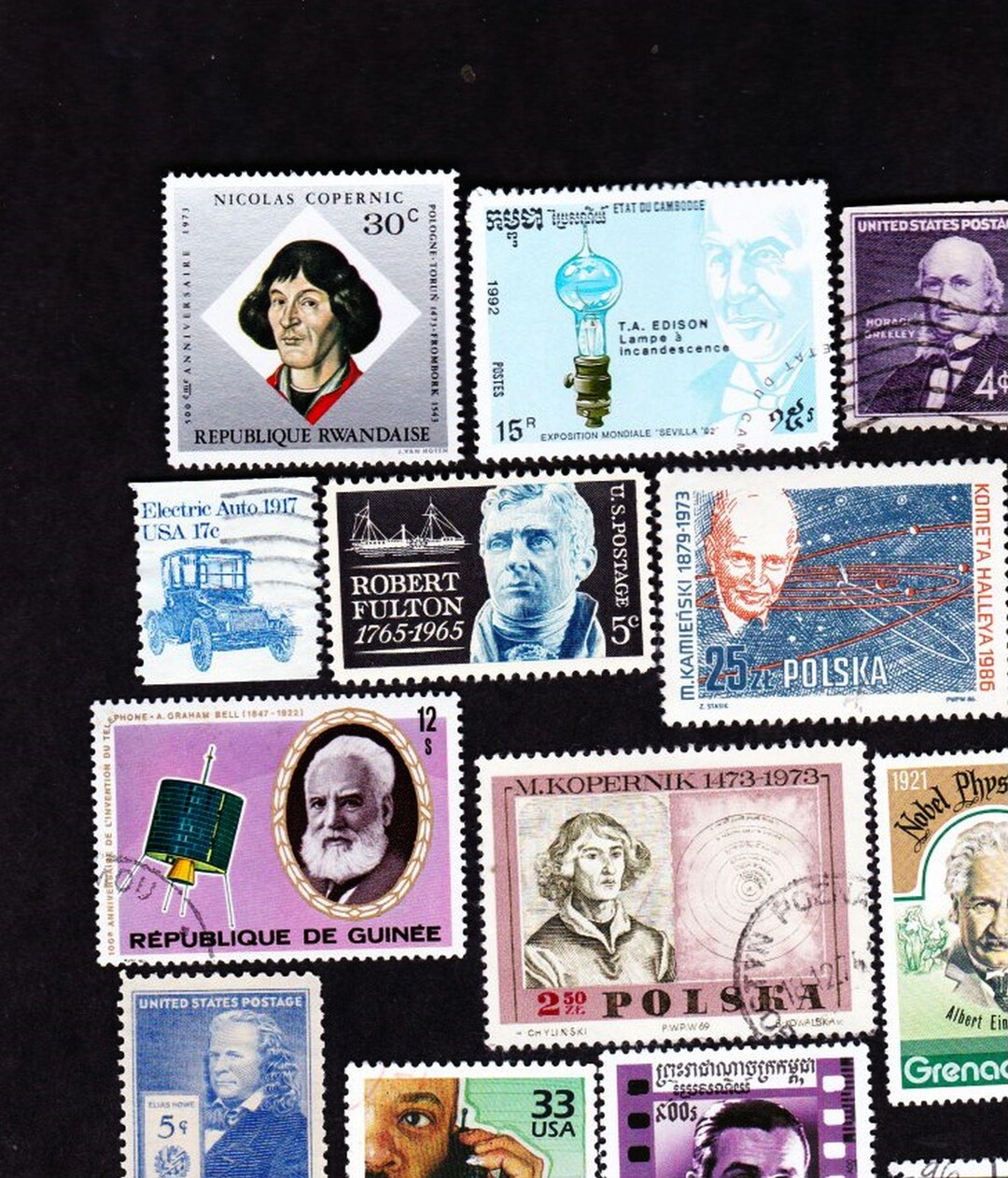 20 SCIENTISTS INVENTORS and INVENTIONS Vintage Cancelled Used World ...