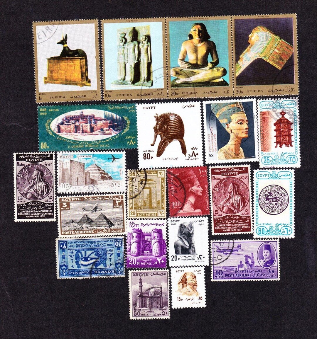 21 EGYPTIAN ART & ARTIFACTS Vintage Used World Postage Stamps Fabulous ...