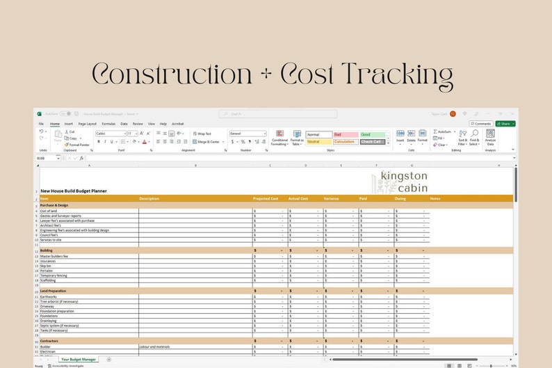 Basic Construction Budget Planner Spreadsheet | Home Renovation Budget Template | Excel + Google ...