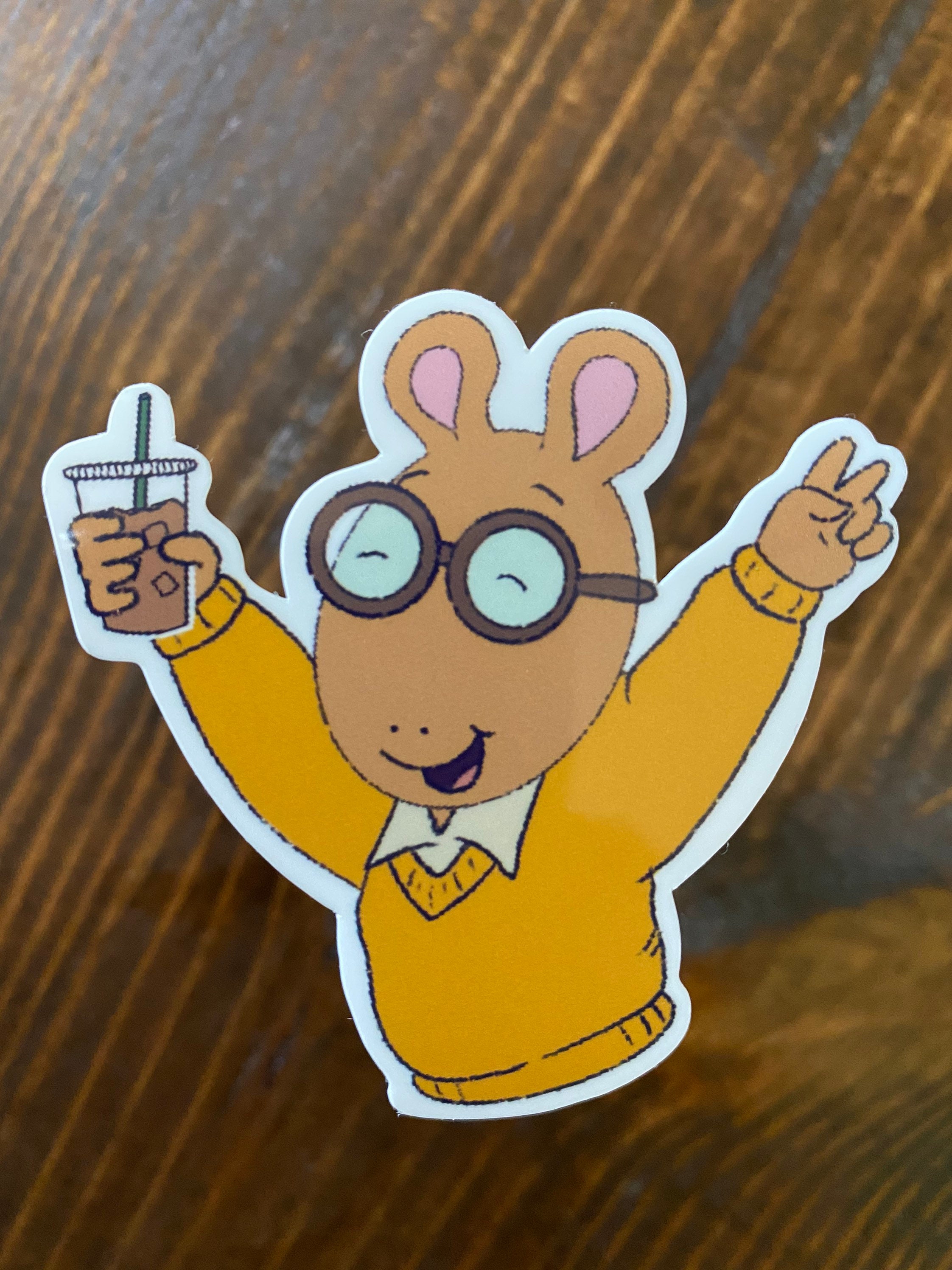 Arthur the Aardvark With an Iced Coffee and Peace Sign Printed - Etsy