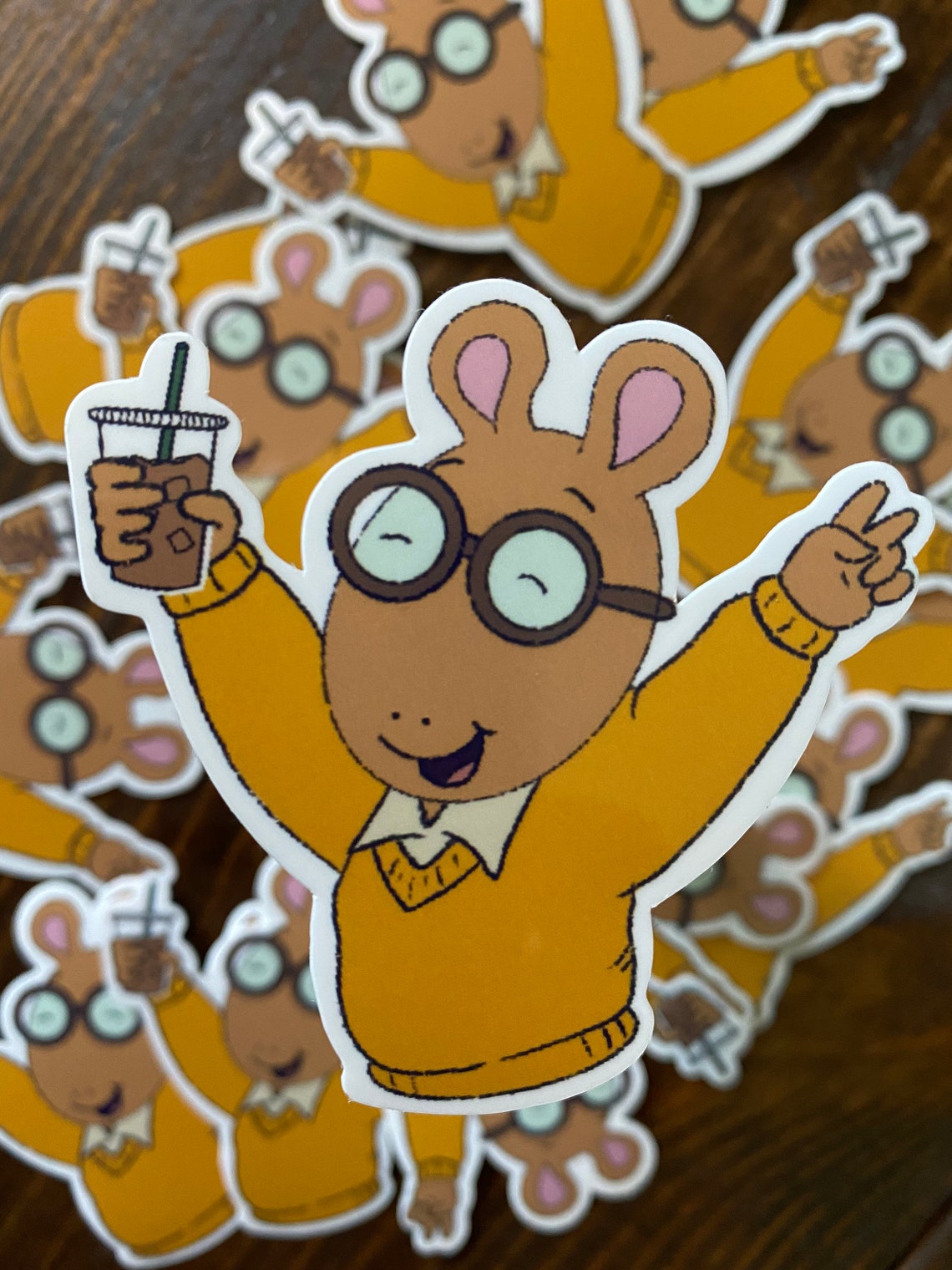 Arthur the aardvark with an iced coffee and peace sign printed | Etsy
