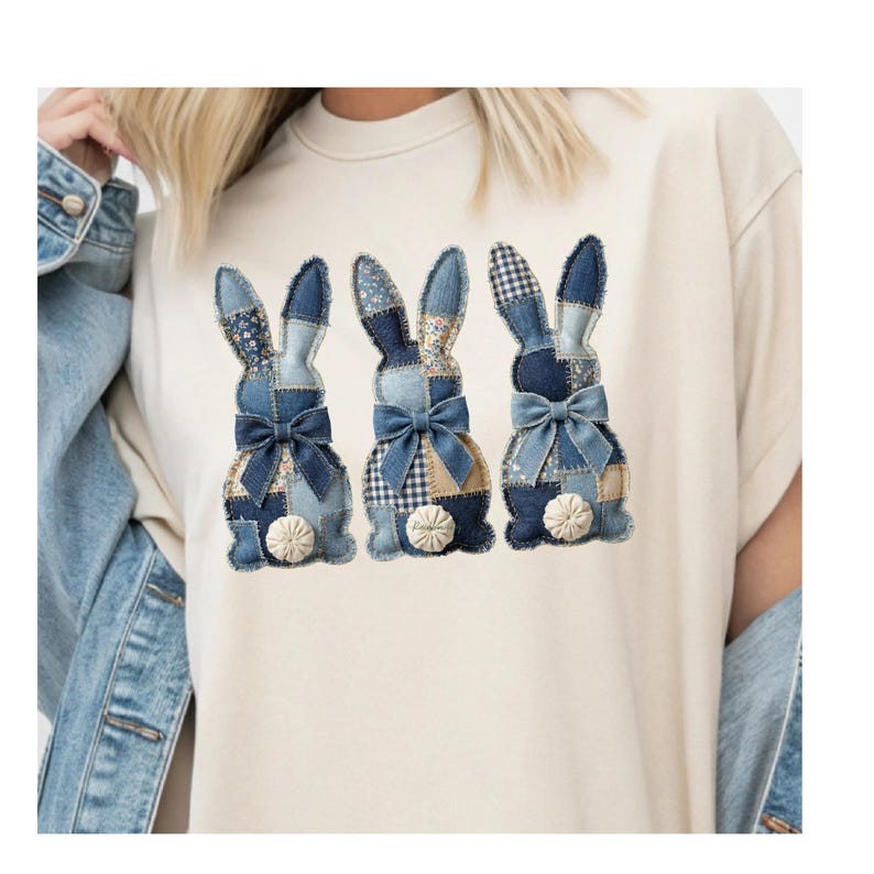 Denim Patchwork Bunny PNG, Easter Sublimation Design (digital Download ...