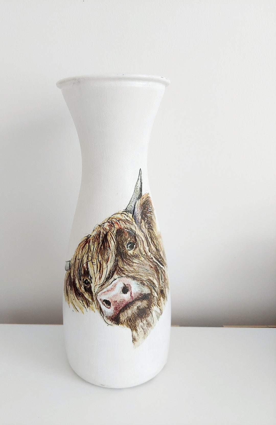 Highland Cow Vase, Decoupage Vase, Flower Vase, Cow Vase, Home Decor ...