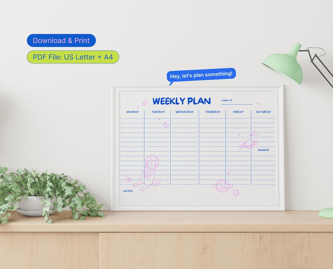 Kids Weekly Planner Printable, Homeschool Teen Schedule, Digital Weekly ...