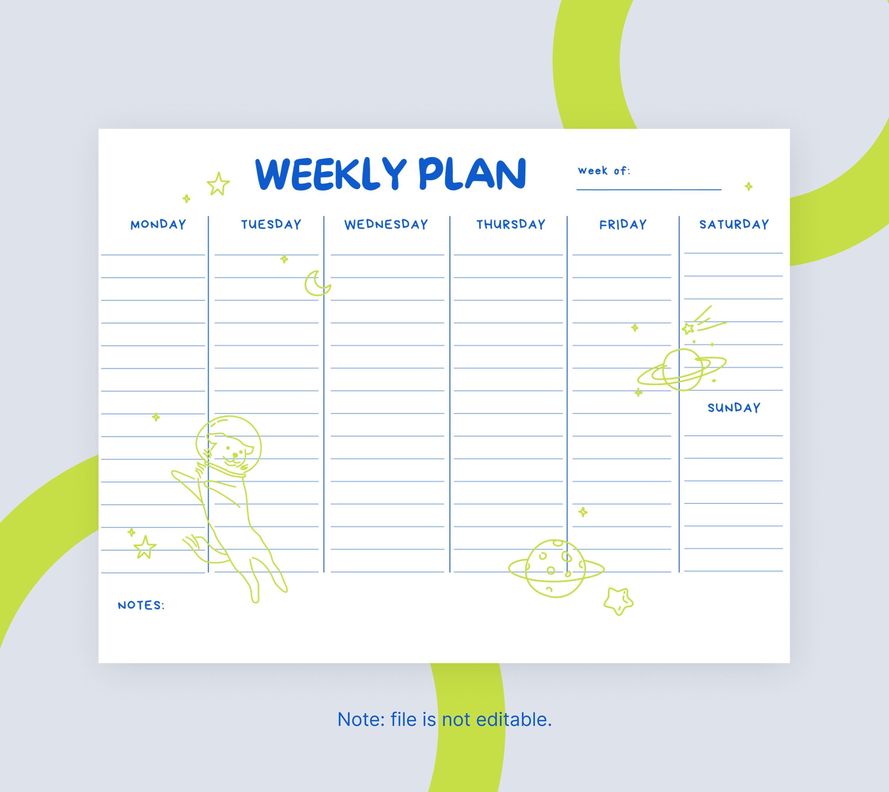 Kids Weekly Planner Printable, Homeschool Teen Schedule, Digital Weekly ...