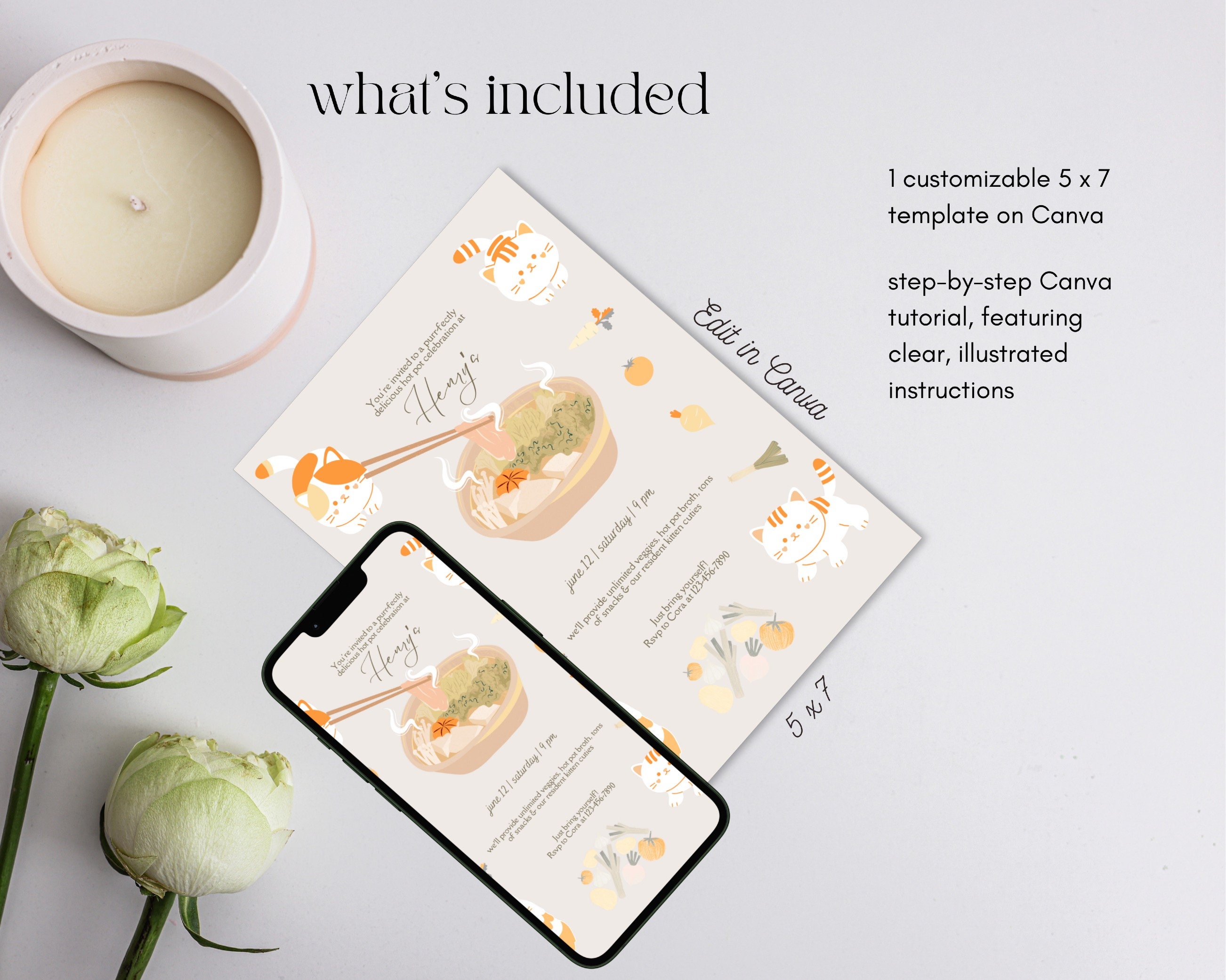 Editable Kittens and Hot Pot Dinner Party Personalized Invite Cute ...