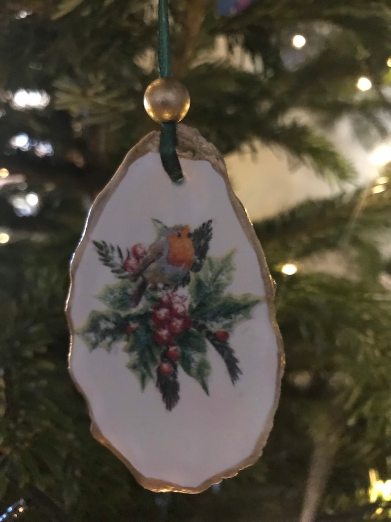 Robin Oyster Shell Christmas Ornaments, Gift Box Set - Etsy