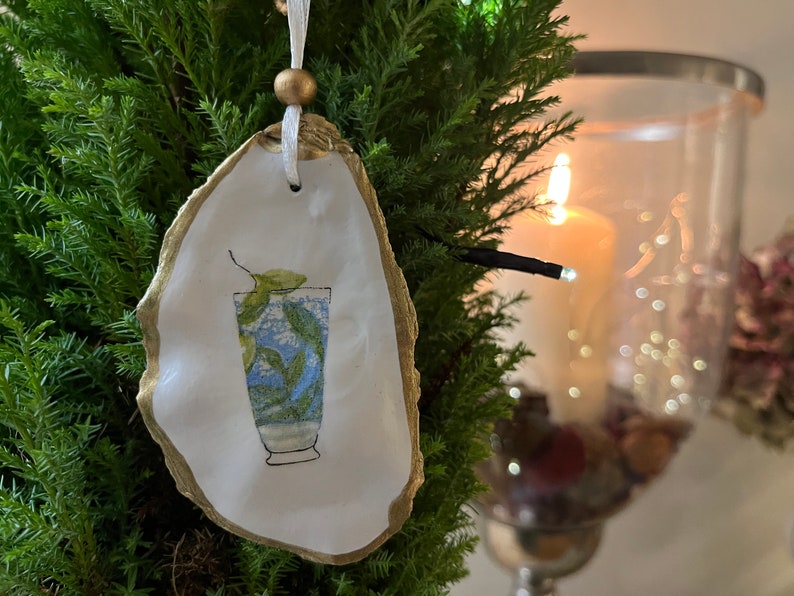 Boxed Set Oyster Shell Christmas Ornament Set, Cocktail Design - Etsy