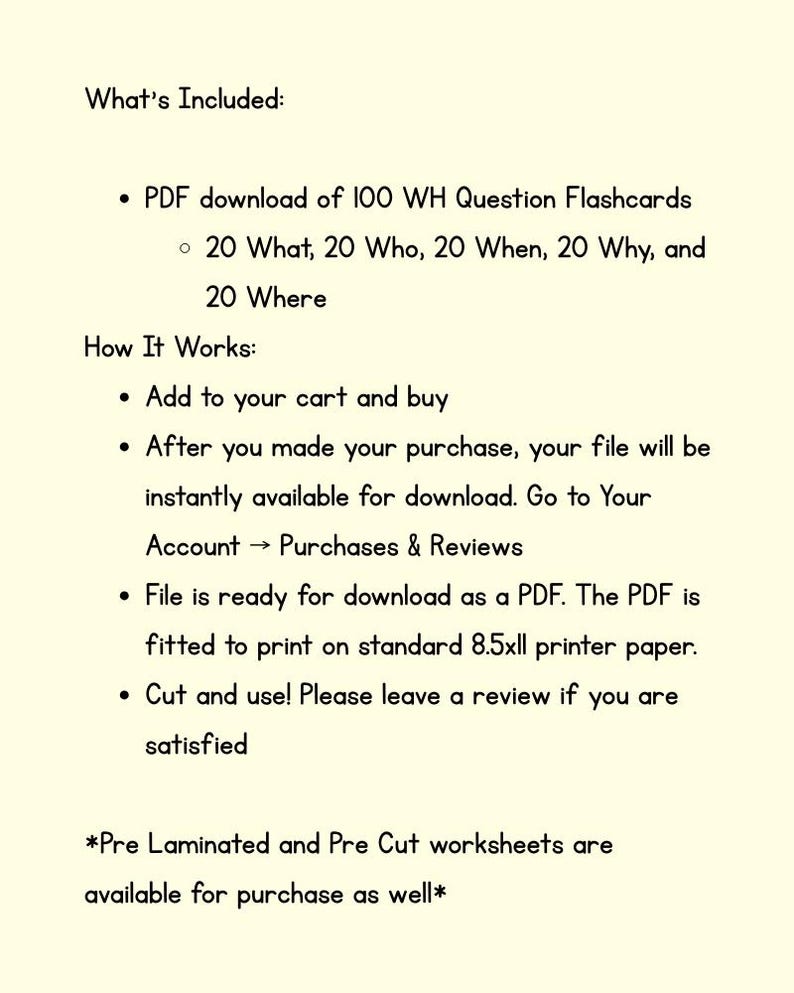 100 WH Question Flashcards (digital PDF) - Etsy