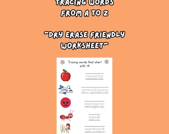 Laminated A-Z Words Tracing Worksheets for Early and Special Education ...