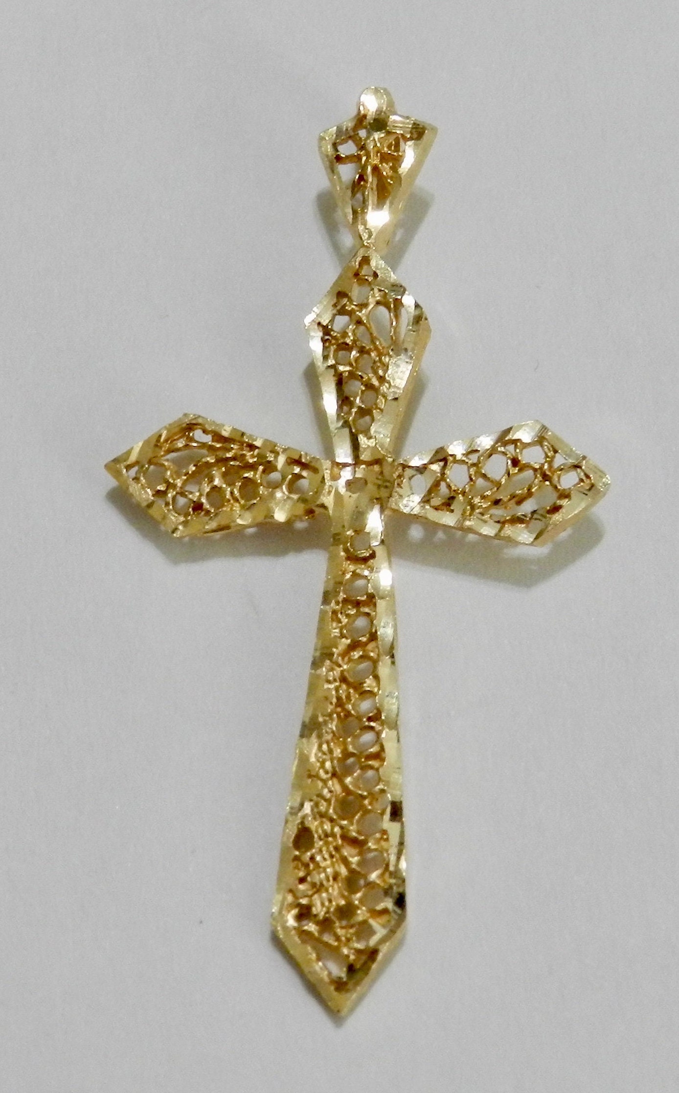 14k Solid Gold Open Work Filigree Cross Pendant - Etsy