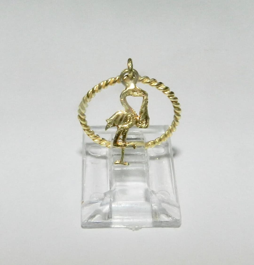 14k Solid Gold Stork Charm Ring: Dainty Twist Band, Size 4 - Etsy