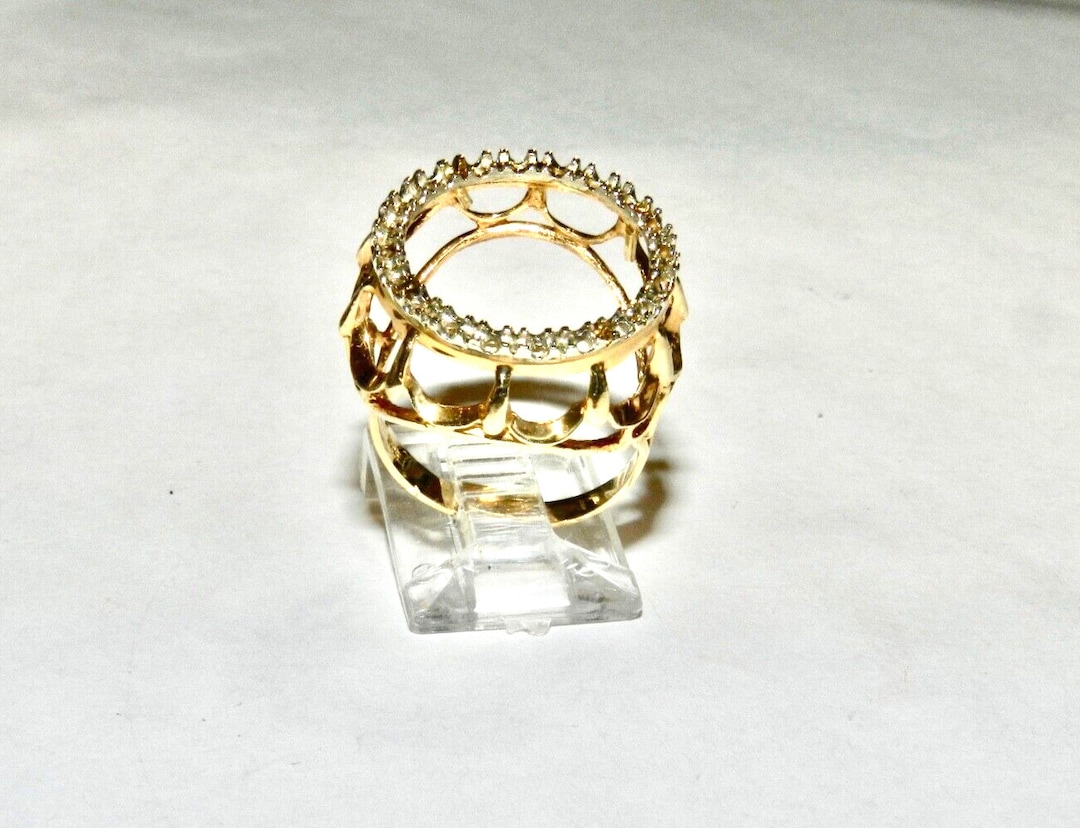 14k Coin Ring Diamond Bezel Mounting Ring/ladies Halo Ring 16.5mm Coin ...