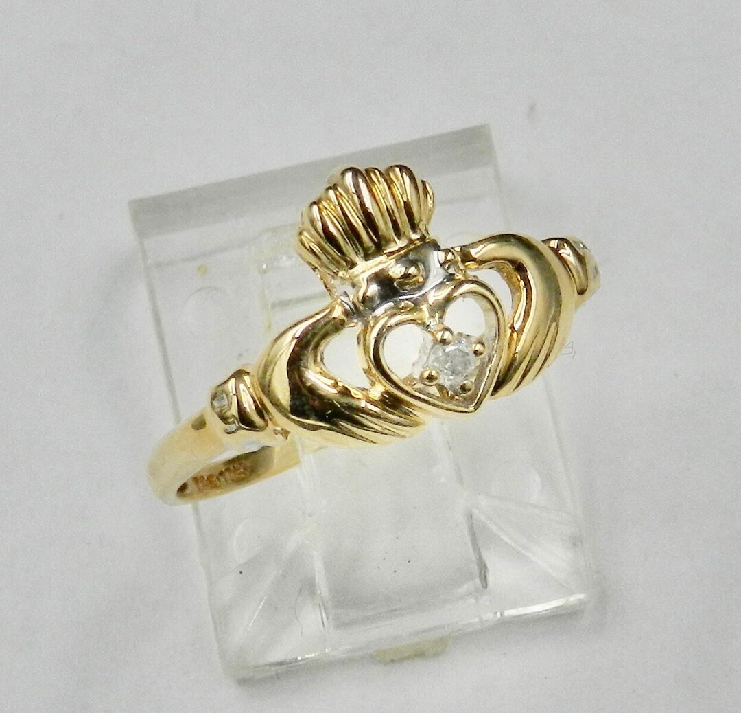 10K Yellow Gold Irish Claddagh Ring Diamond Engagement Solitaire - Etsy