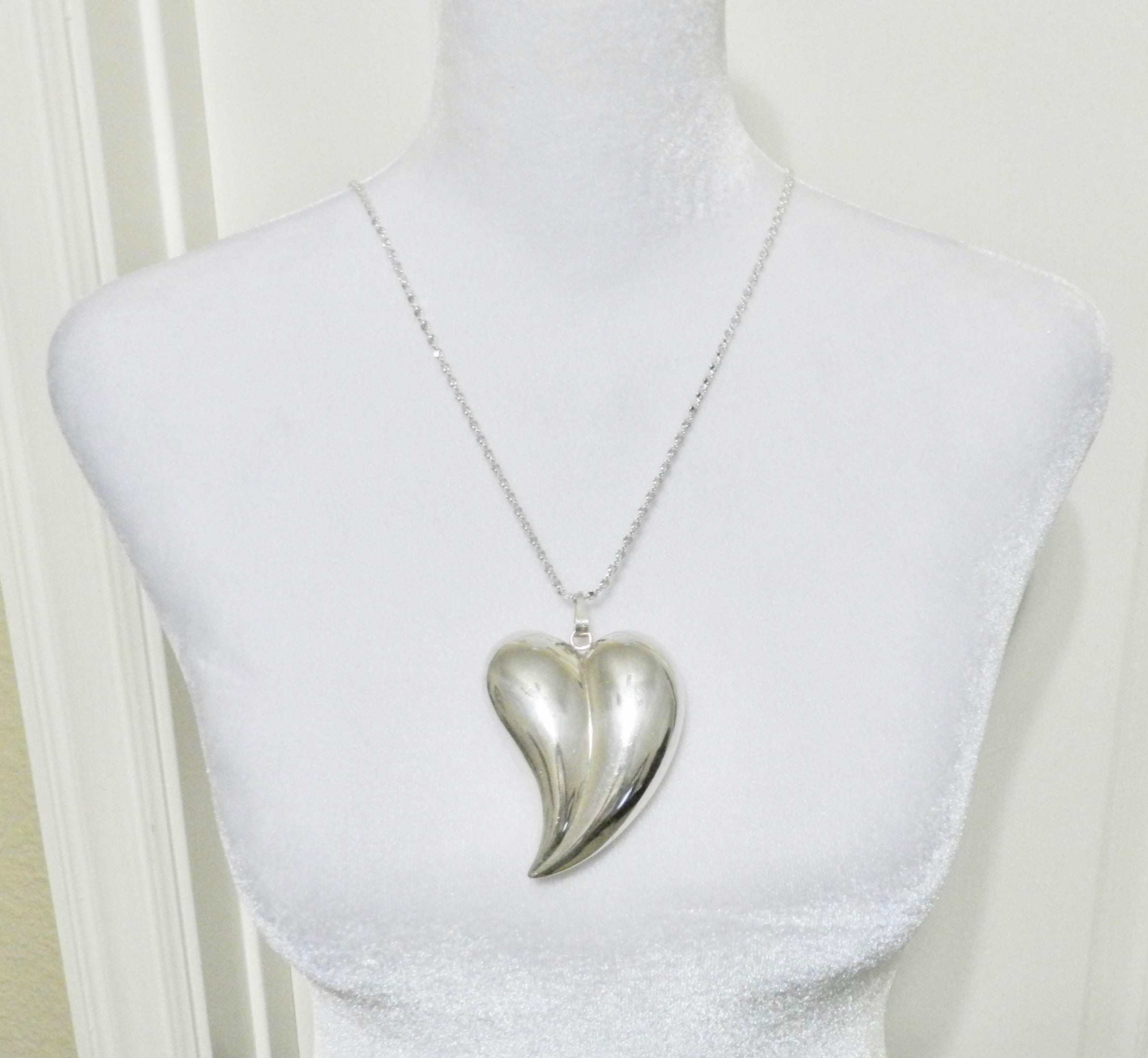 Silver Stylized Puffy Heart 3 Inch Large Pendant Taxco - Etsy