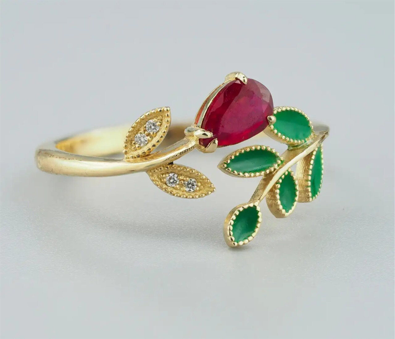 Ruby Gemstone Pear Shape and Green Enamel Hand Made Gift and - Etsy