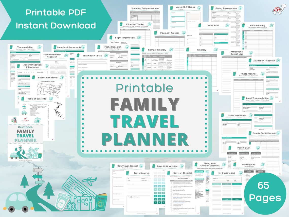 Printable Family Travel Planner: Vacation Planning Guide (65 Pages ...