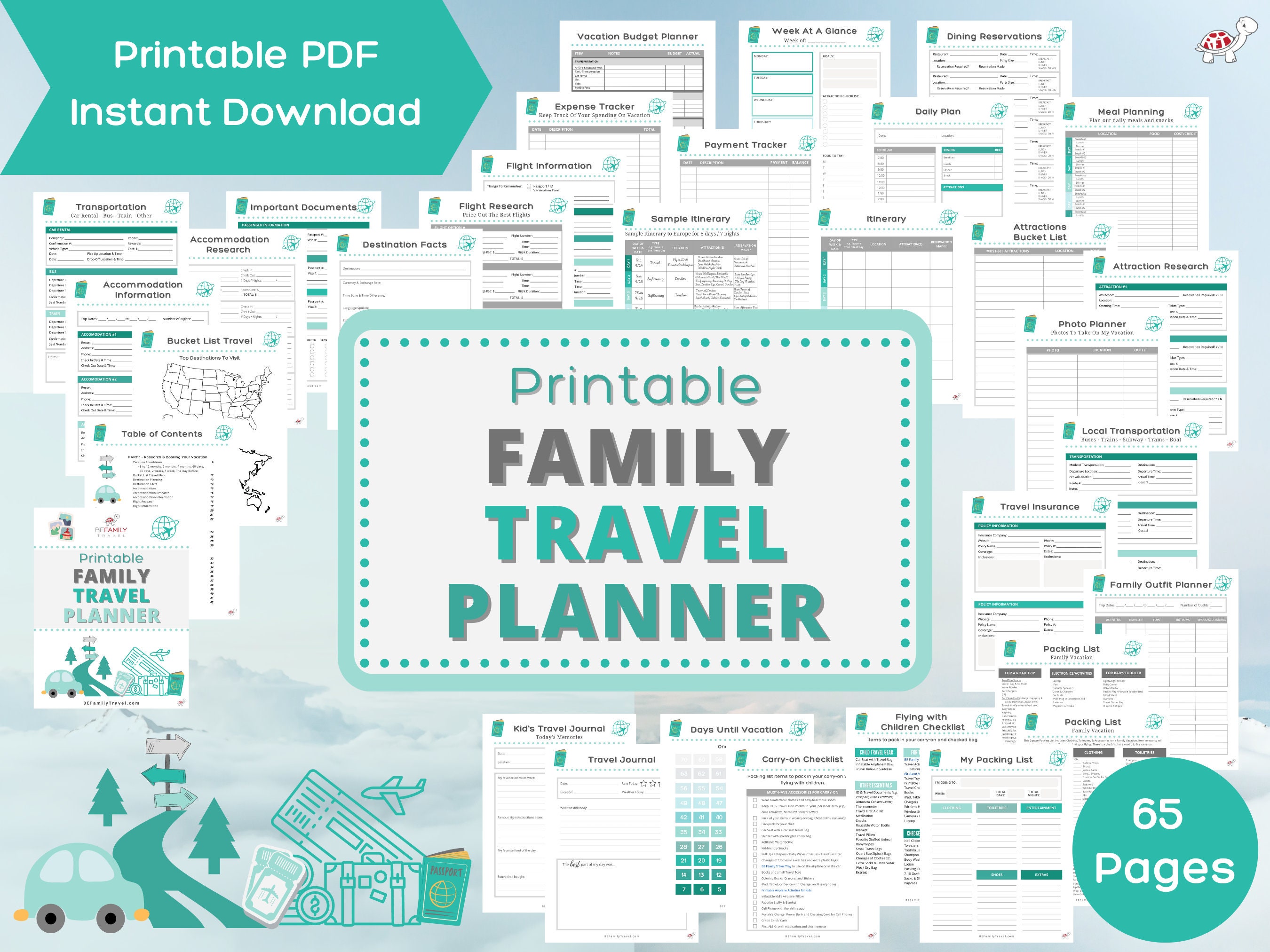 Printable Family Travel Planner - Vacation Planning Guide (65 Pages ...