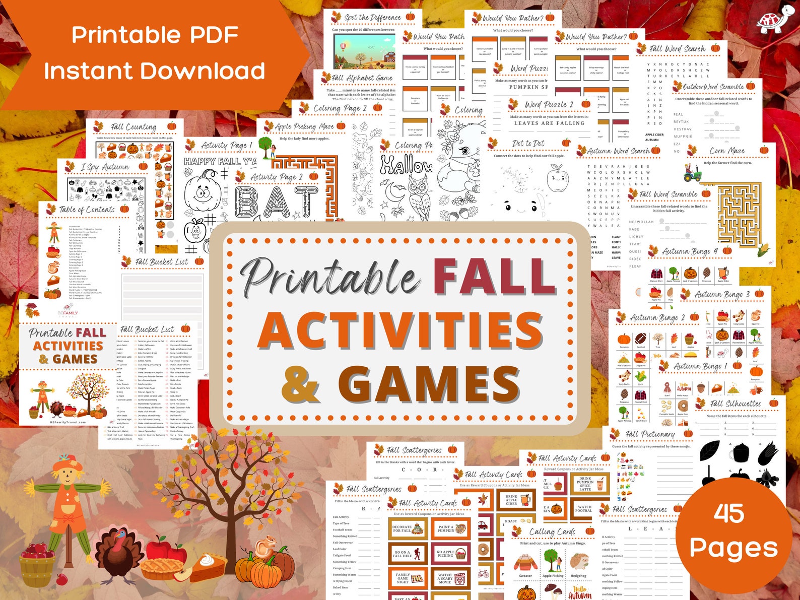 Printable Fall Activities and Games for Kids (45 Pages) Includes Autumn ...