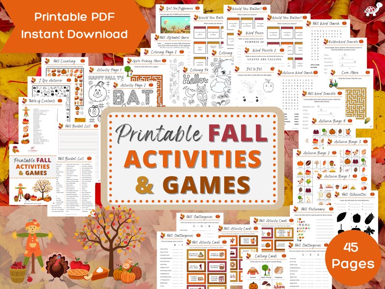 Printable Fall Activities and Games for Kids (45 Pages) Includes Autumn ...