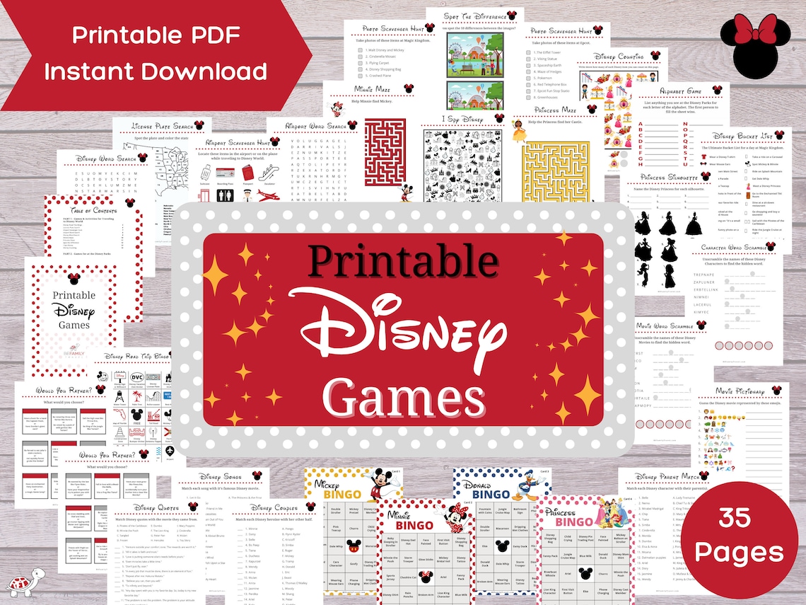 Printable Disney Games - Activity Pack for Family Road Trip, Flying, or Waiting in Line at ...
