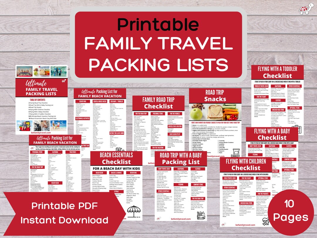 Printable Family Travel Packing Lists (10 Pages) - Etsy