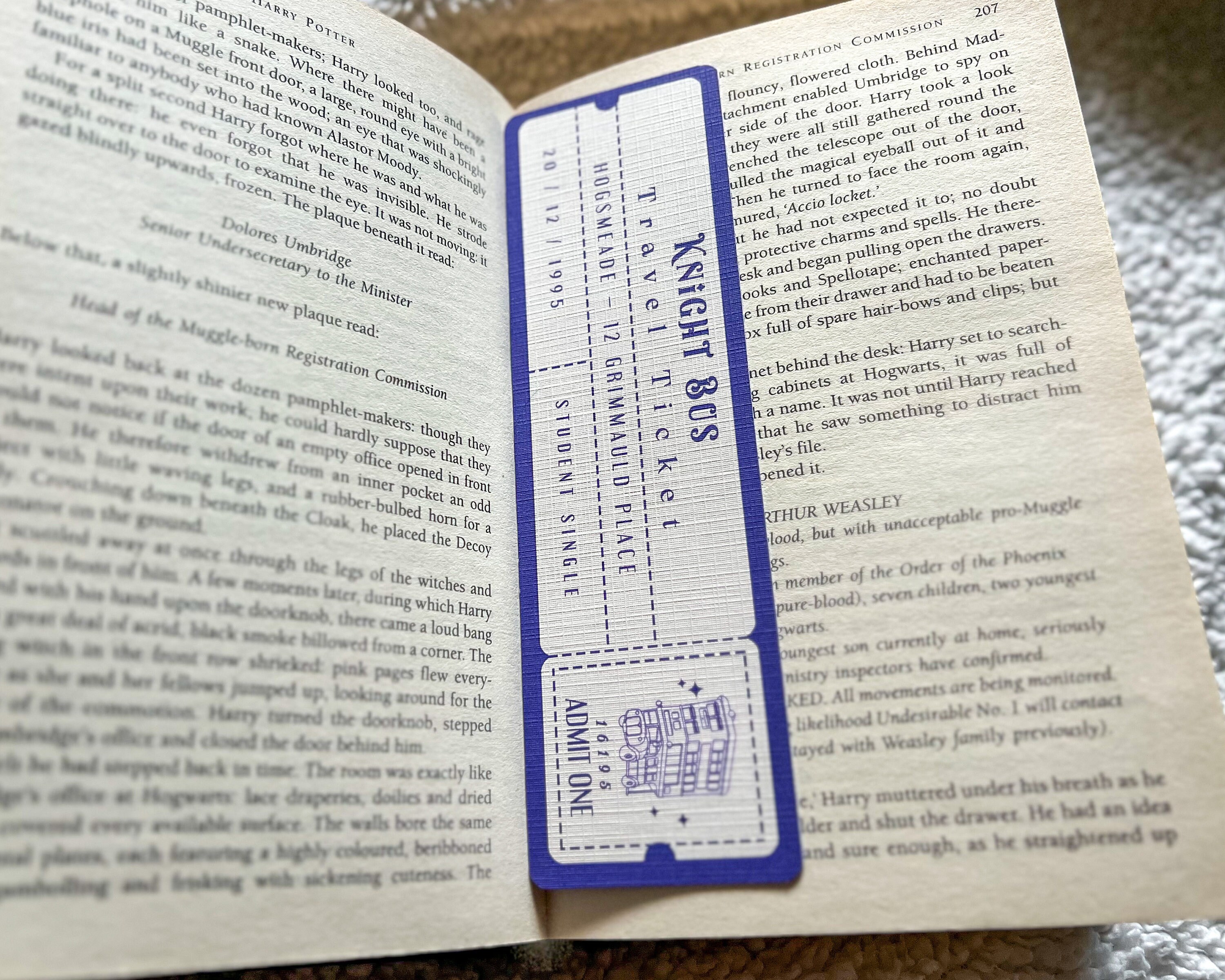 Knight Bus Ticket Bookmark Harry Potter Gift Handmade Bookmarks Book ...