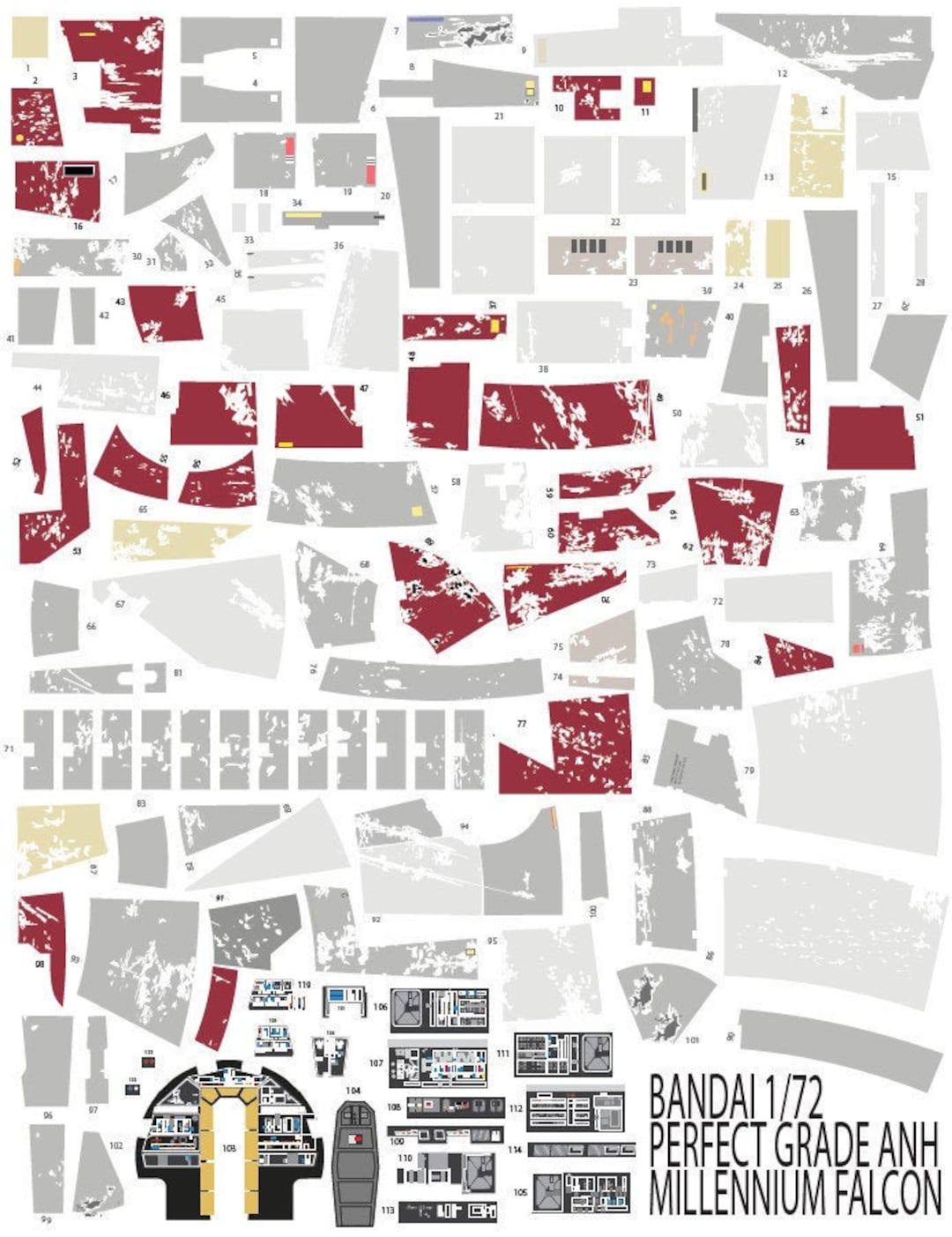 Star Wars Decals Bandai PG 1/72 Perfect Grade Millennium Falcon Panels ...