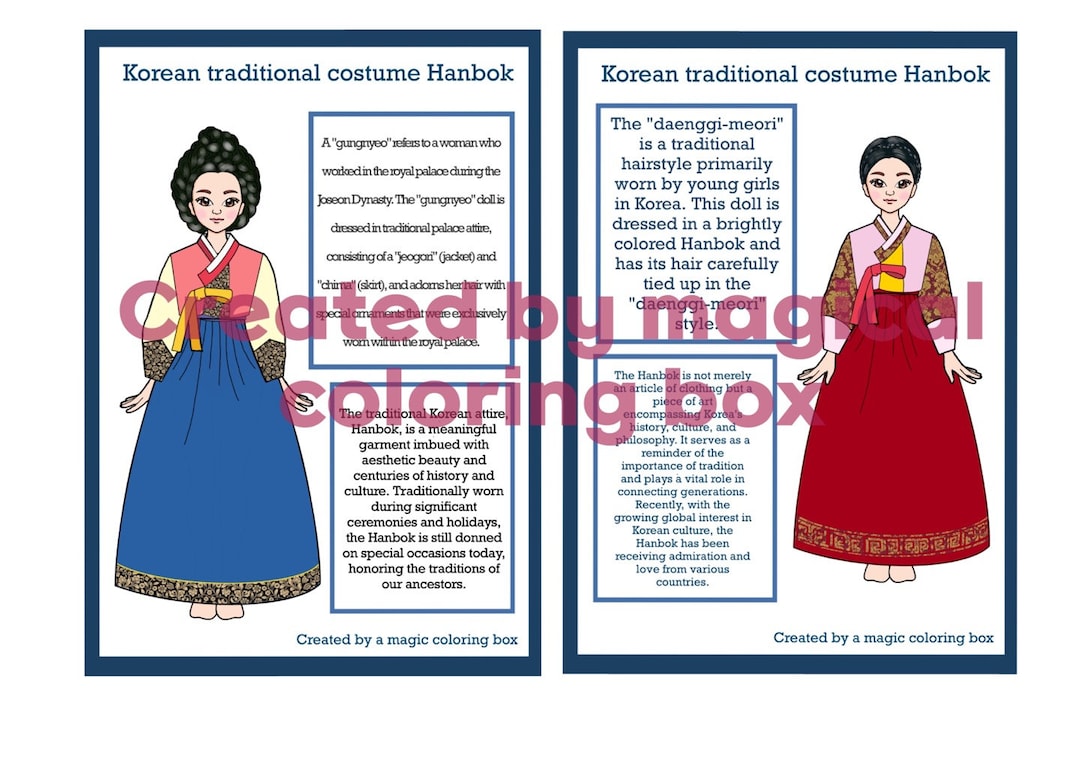 Korean Traditional Costume Girl Paper Doll Hanbok Paper Doll - Etsy UK