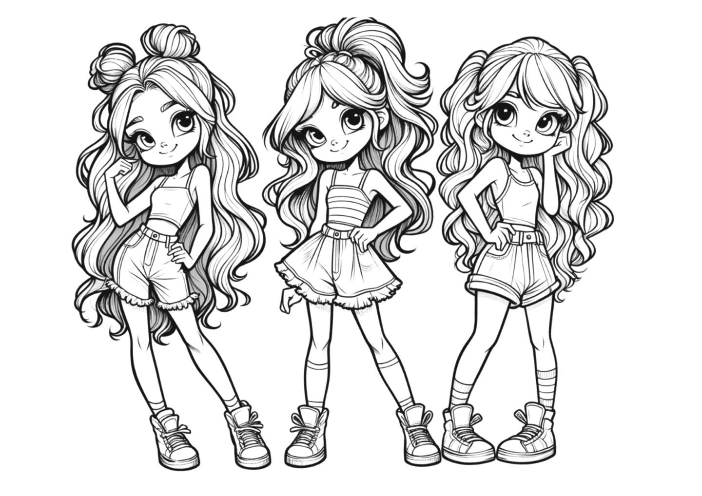 Girls Coloringpages for Kids - Etsy