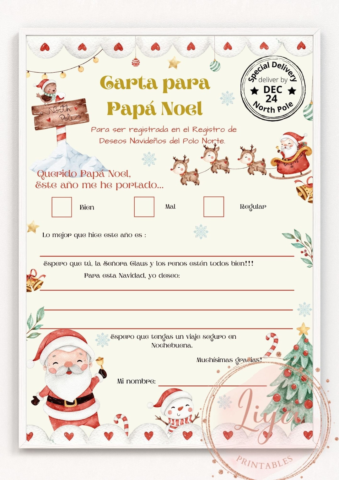 Spanish Letter to Santa Printable Letter to Santa Claus - Etsy
