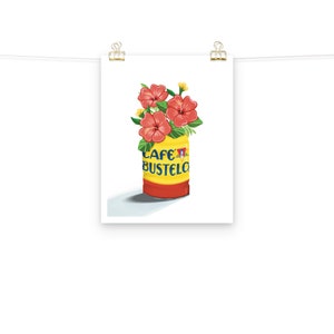 Cafe Bustelo Inspired Planter With Red Hibiscus Flowers Poster ...