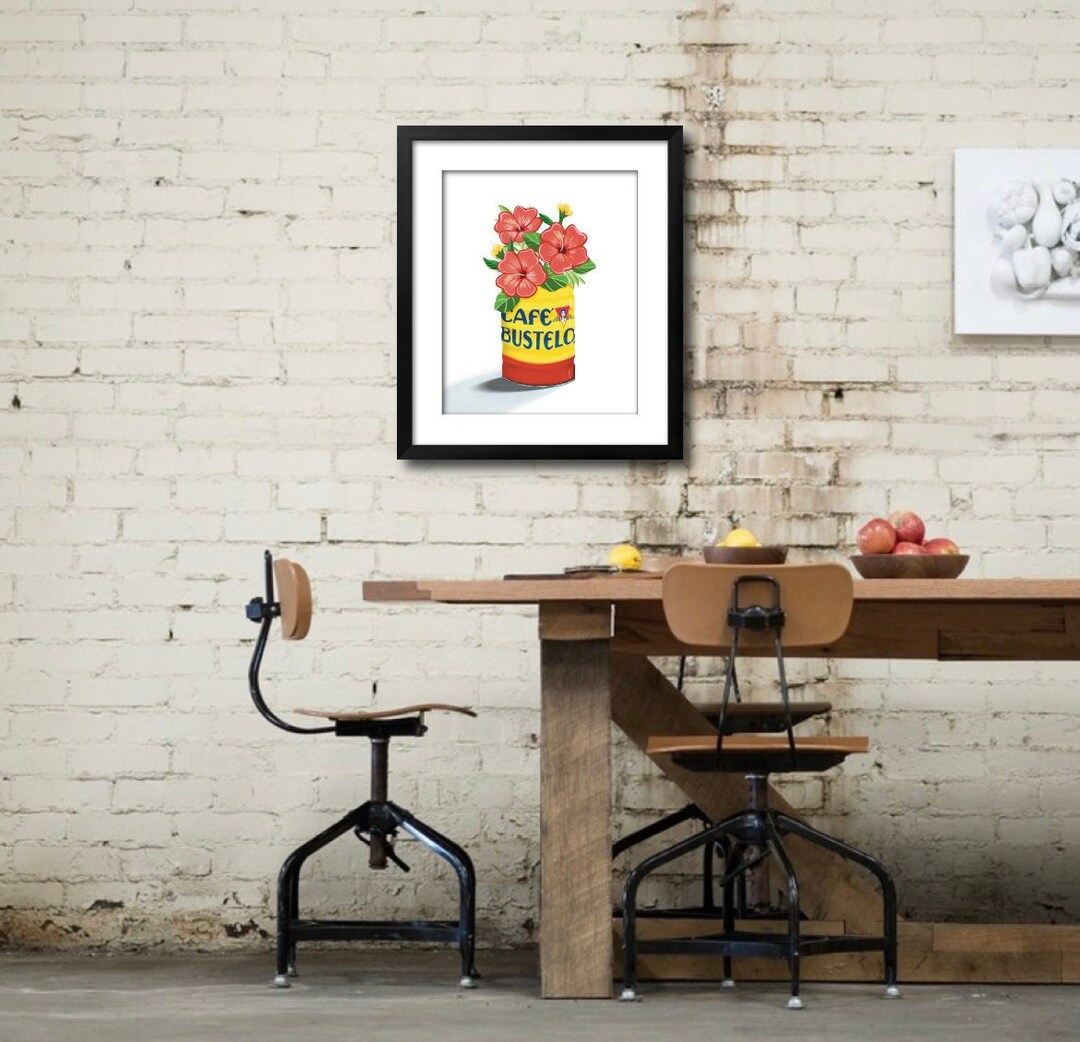 Cafe Bustelo Planter With Red Hibiscus Flowers Poster/ Botanical Art ...