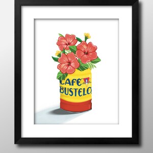 Cafe Bustelo Planter With Red Hibiscus Flowers Poster/ Botanical Art ...